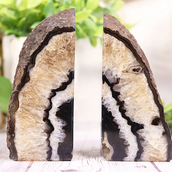 Black Agate Bookends Pair - Gemstone Bookends - Grounded Bodyworks
